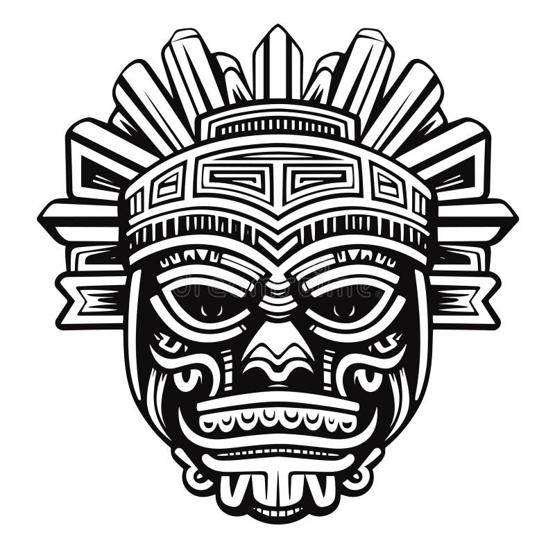 Aztec Face Mask Vector Illustration. Ancient Mayan Mask Stock Vector ...