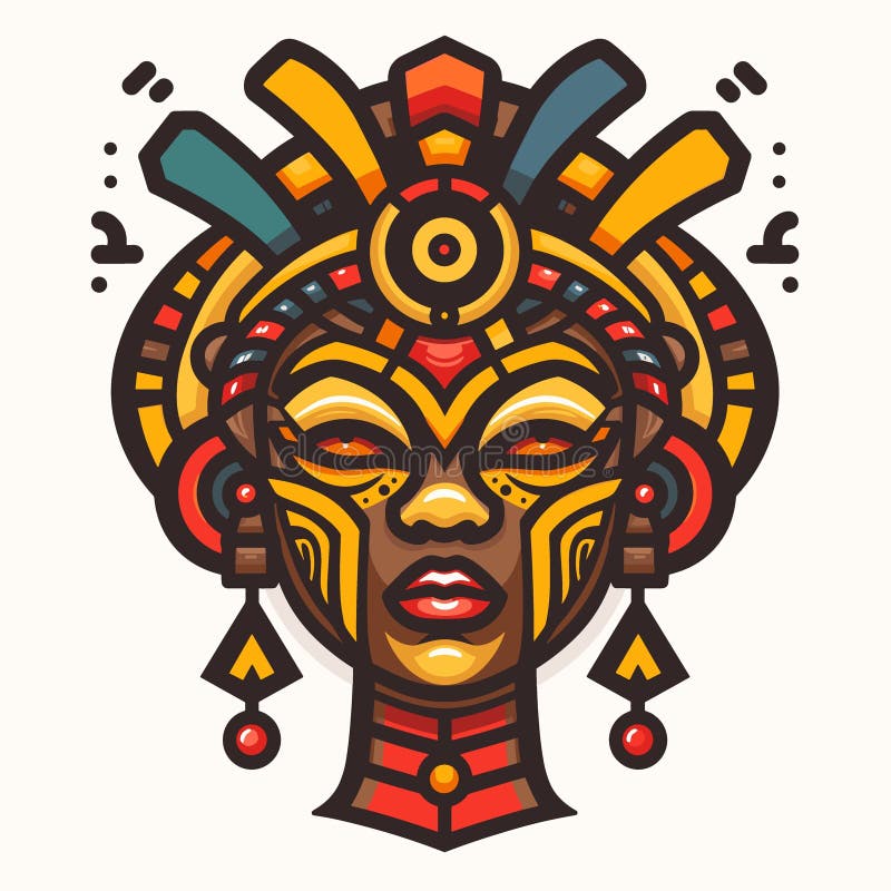 Aztec Face. Vector Illustration. Isolated on White Background. Stock ...