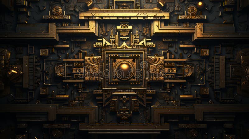 Aztec Gold Labyrinth with Riddle. Aztec Gold Texture Background. Copy ...