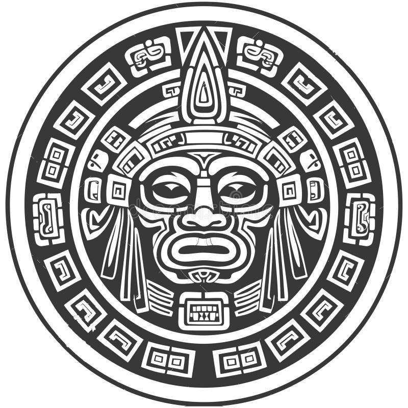 Circular Aztec Mask Design, Tribal Geometric Pattern Stock Vector ...
