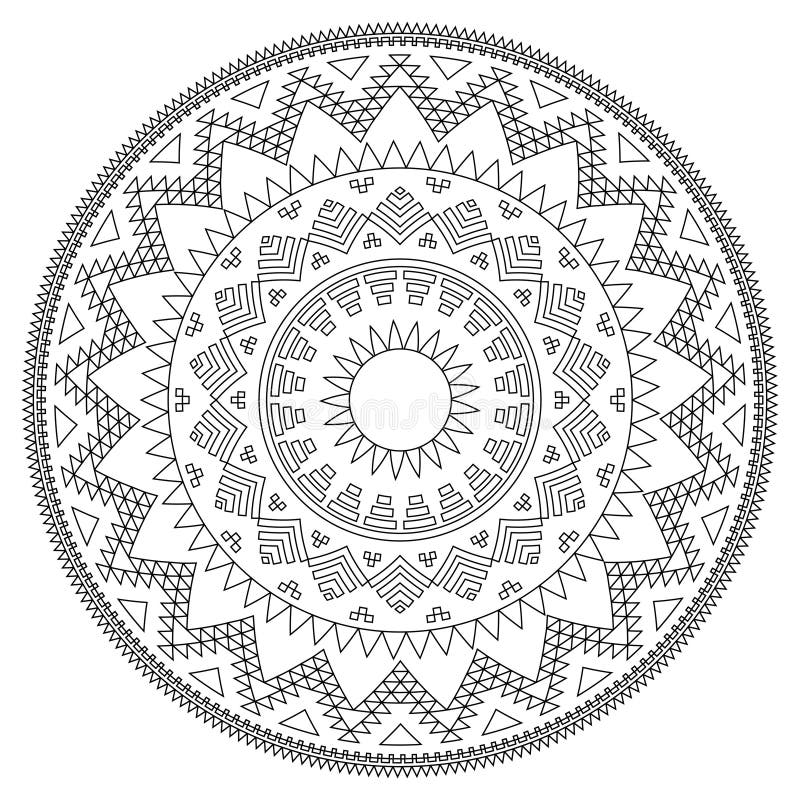 Aztec Mandala Vector Design with Stroke - Perfect for Adult Coloring ...
