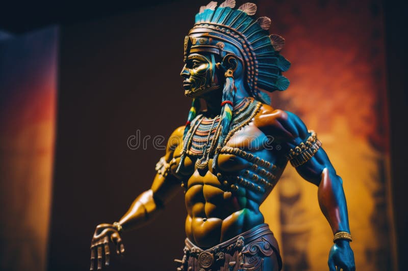 Aztec or Mayan Warrior Bronze Statue Stock Illustration - Illustration ...