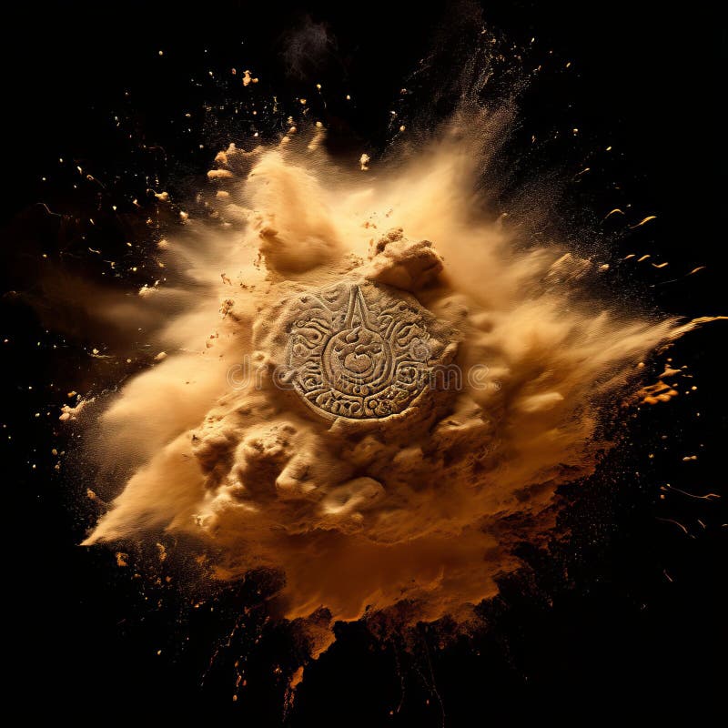 Aztec Gold Chalk Piece Exploding into a Golden Cloud O Stock Image ...