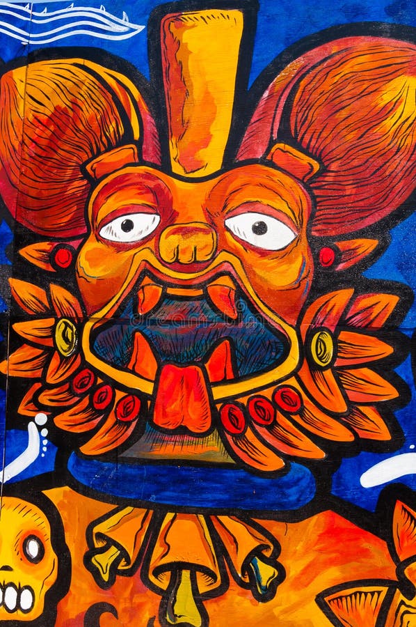 Aztec Painting on the Wall Mexico City Stock Photo - Image of templo ...