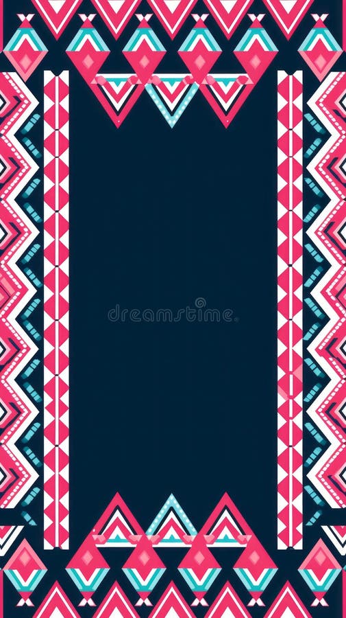 An Aztec Pattern with Pink and Blue Colors on a Dark Background Stock ...