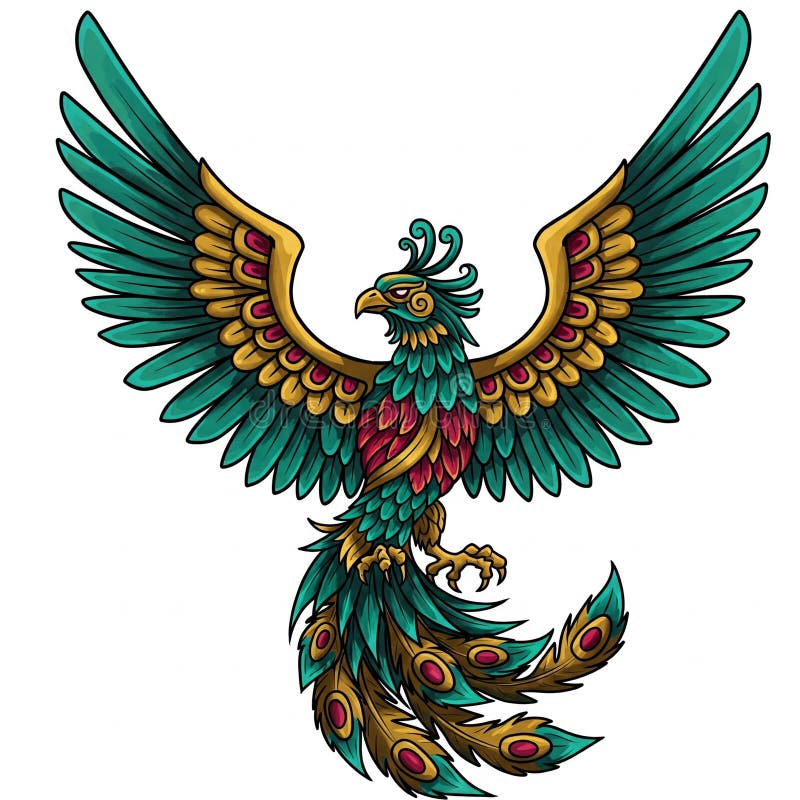 Aztec Phoenix: Ancient Stone and Geometric Design Stock Illustration ...