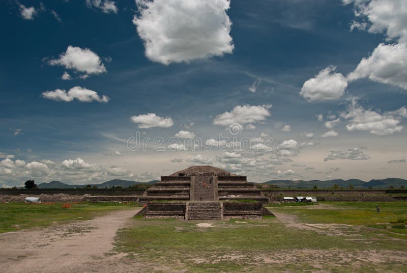 Aztec Pyramid with Mountains Panorama Stock Image - Image of archeology ...
