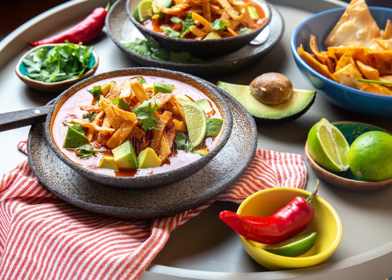 Aztec Soup. Close Up of Mexican Tortilla Soup Sopa Azteca Stock Photo ...