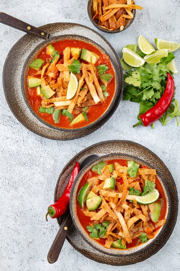 Aztec Soup. Close Up of Mexican Tortilla Soup Sopa Azteca Stock Photo ...