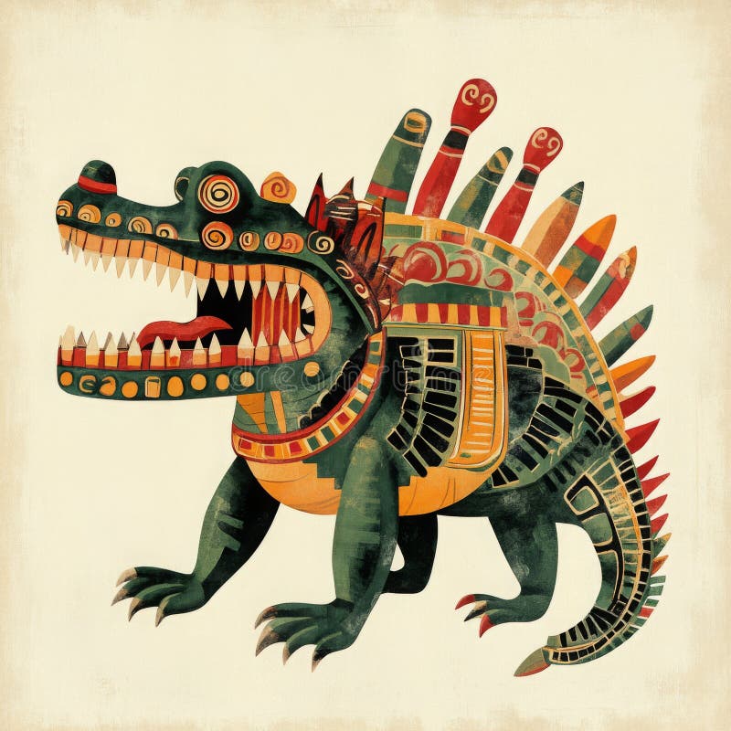 Aztec-Style Crocodile stock illustration. Illustration of decorative ...