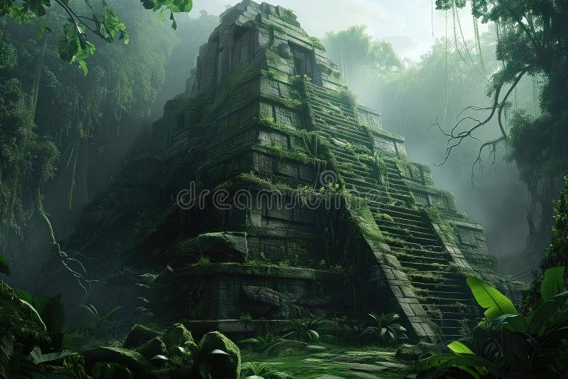 Aztec Temple Ruins in the Jungle Illustration Stock Illustration ...