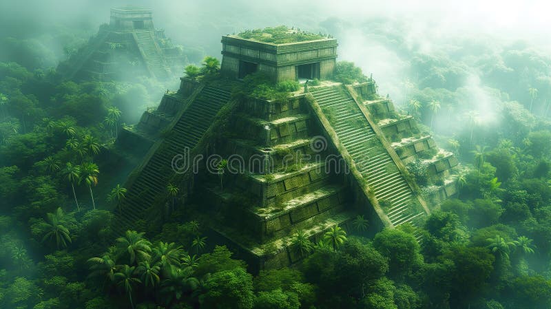 Aztec Temple Ruins in the Jungle Illustration Stock Image - Image of ...