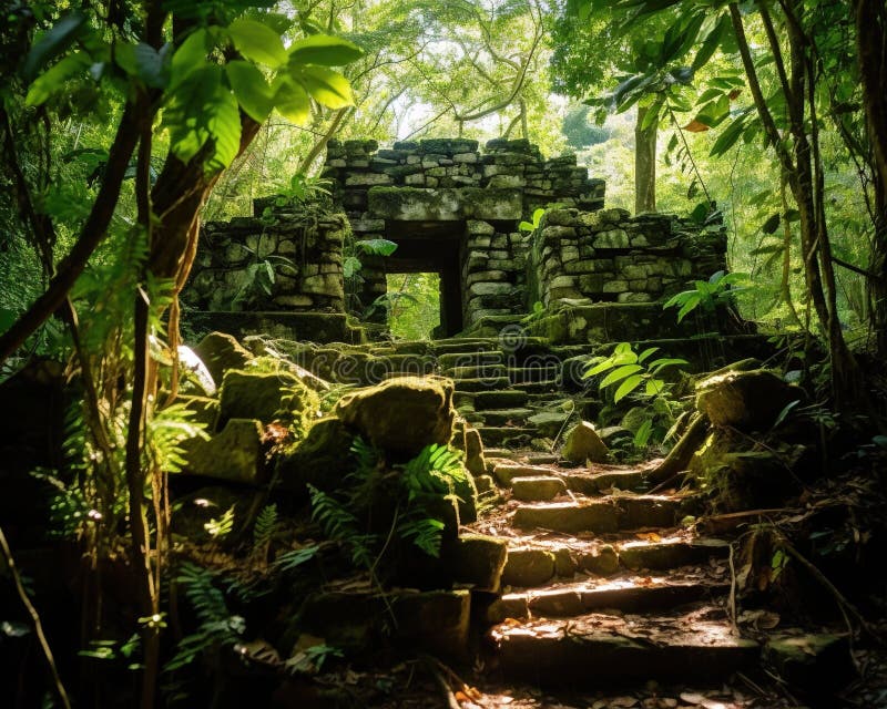 The Aztec Temple Ruins are in the Jungle. Stock Illustration ... The Aztec Temple Ruins are in the Jungle. Stock Illustration ...