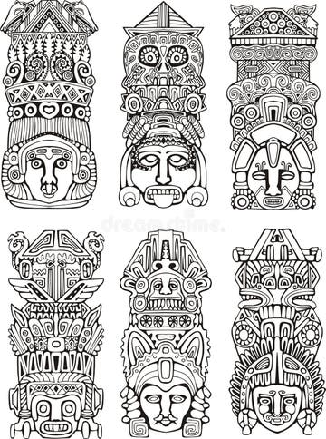 Aztec totem poles stock vector. Illustration of godhead - 28009221