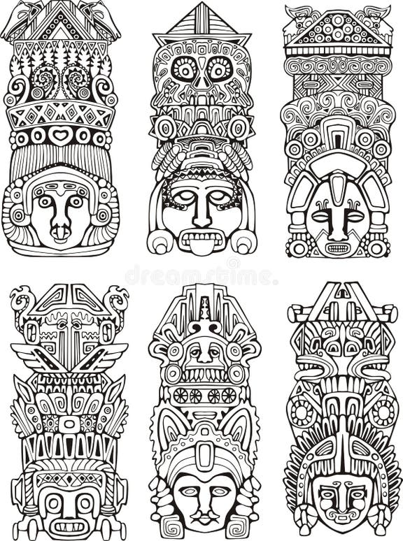 Aztec totem poles stock vector. Illustration of godhead - 28009221