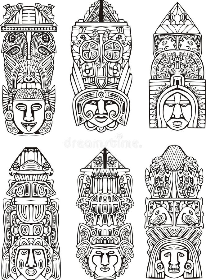 Aztec totem poles stock vector. Illustration of godhead - 28009221
