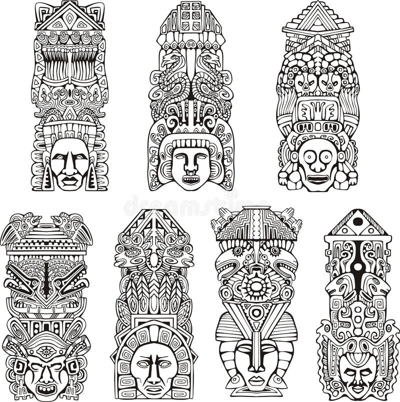 Aztec totem poles stock vector. Illustration of godhead - 28009221