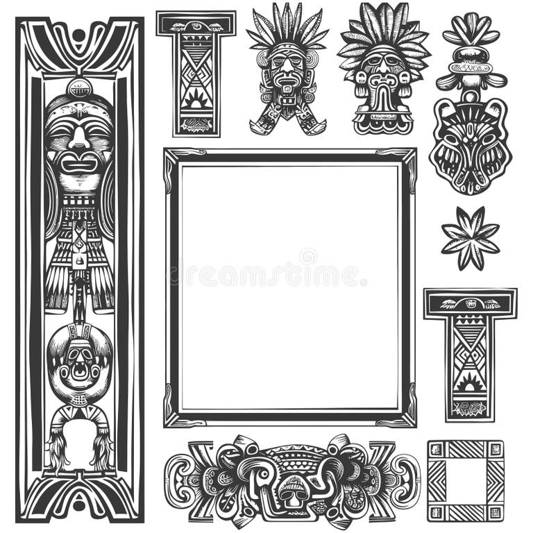 Collection of Mayan-Style Decorative Elements and Frame Stock Vector ...