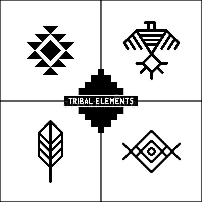Aztec Tribal Elements Icons Stock Vector - Illustration of backdrop ...