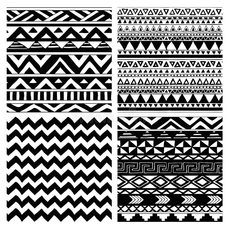 Aztec Tribal Seamless Black and White Pattern Set Stock Vector ...
