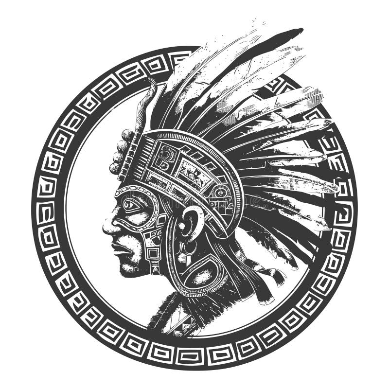 Profile of Aztec Warrior in Ornate Headdress Stock Vector ...