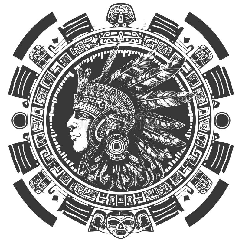 Majestic Aztec Warrior Profile in Circular Ornament Stock Vector ...
