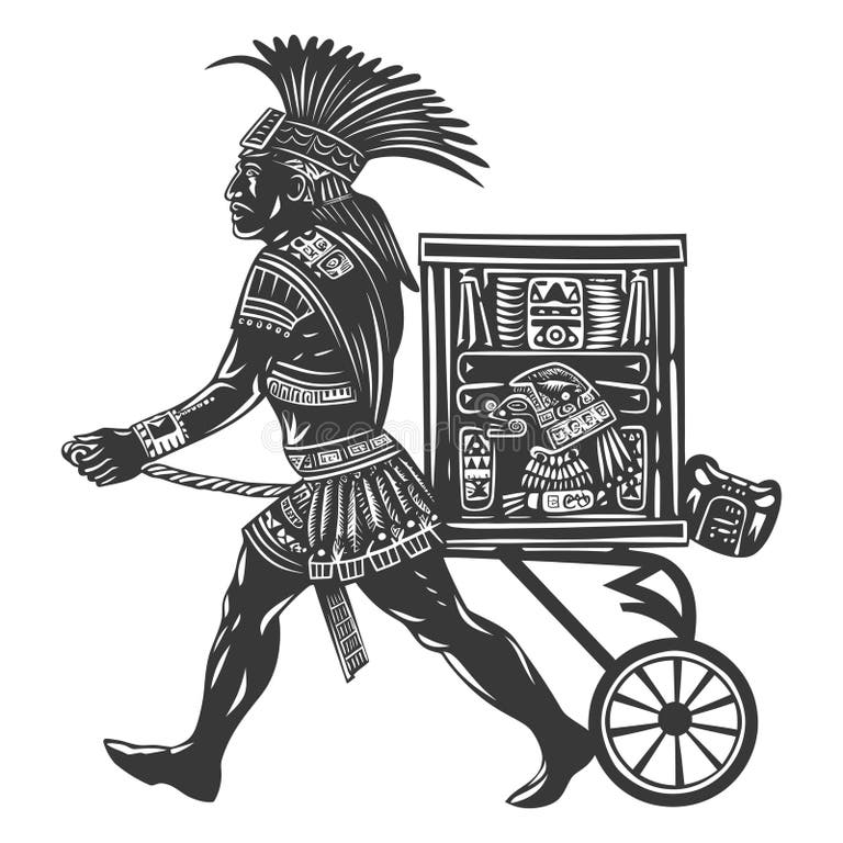 Aztec Warrior Transporting Sacred Artifact on a Cart Stock Vector ...