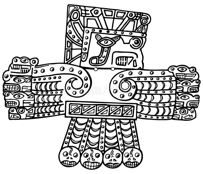 Aztec god between columns stock vector. Illustration of painting - 45050069