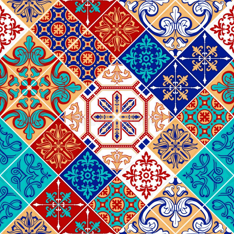 Azulejo Pattern Patchwork, Traditional Tile Ornament Stock Vector ...