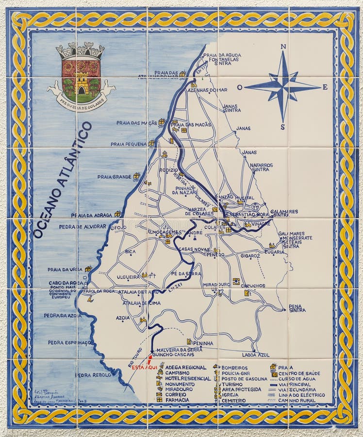 Azulejo Tile Map of Colares, Sintra, Portugal Editorial Photography ...