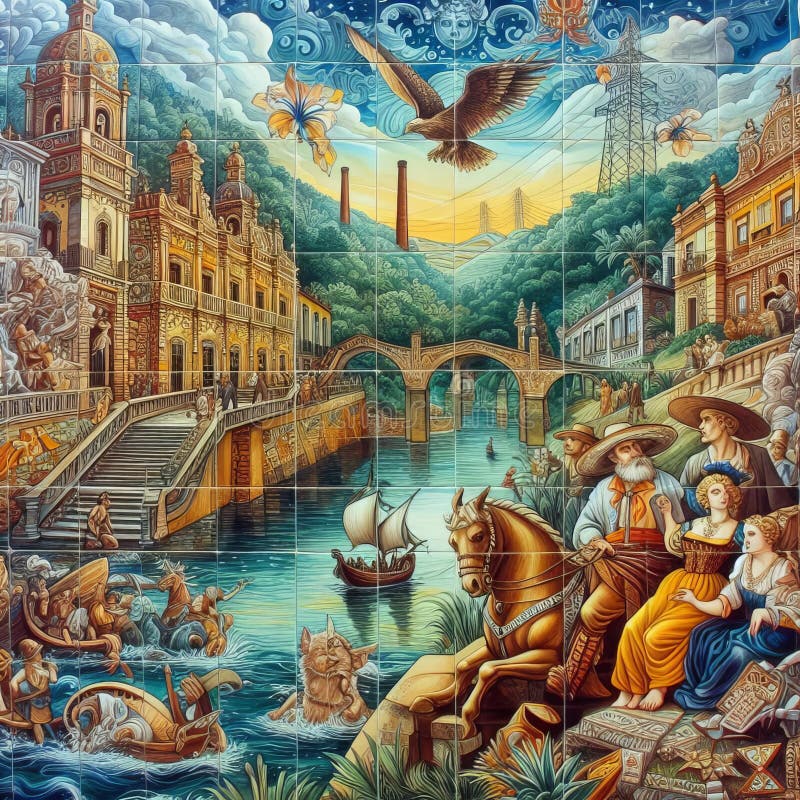 42 11. Azulejo Tile Mural Drawing_ a Large-scale Drawing Desige Stock ...