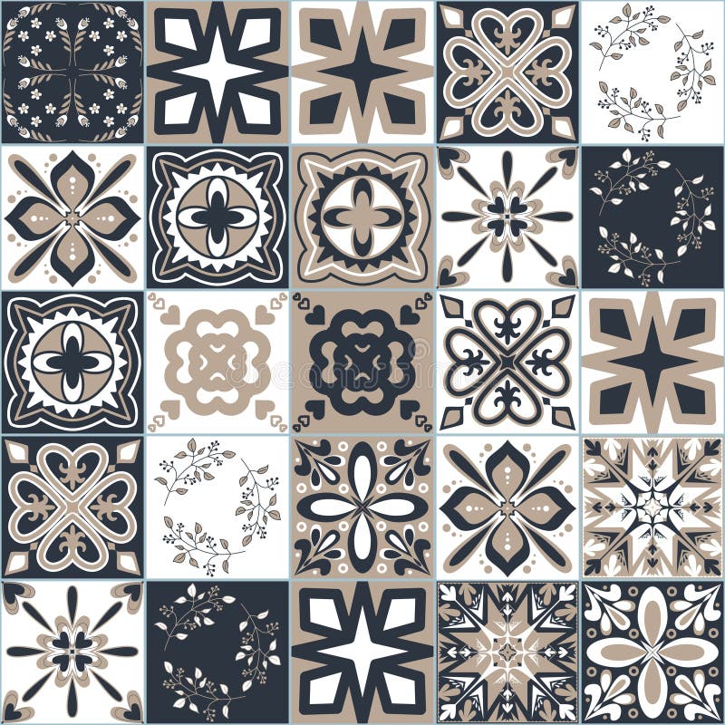 Azulejo Traditional Spanish Pottery, Square Azulejo Tiles, Vector ...