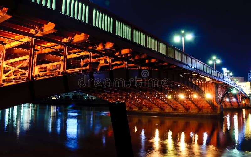 Azuma Bridge Over Sumida River Stock Photo - Image of waters, dark ...