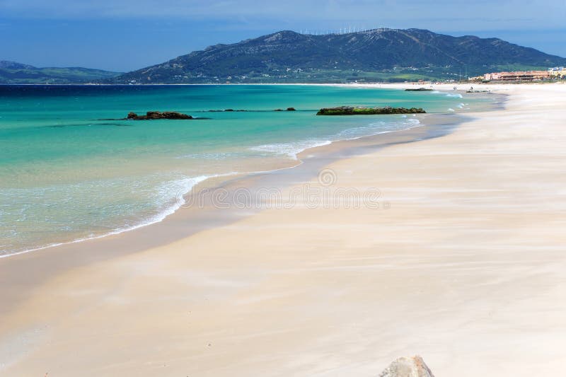Azure Bay Near Tarifa and Deep Blue Sky Stock Photo - Image of coast ...