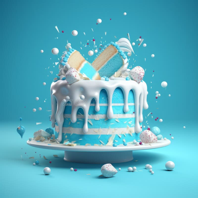 Delicious Azure Cake with Stunning 3d Render on Azure Background Stock ...