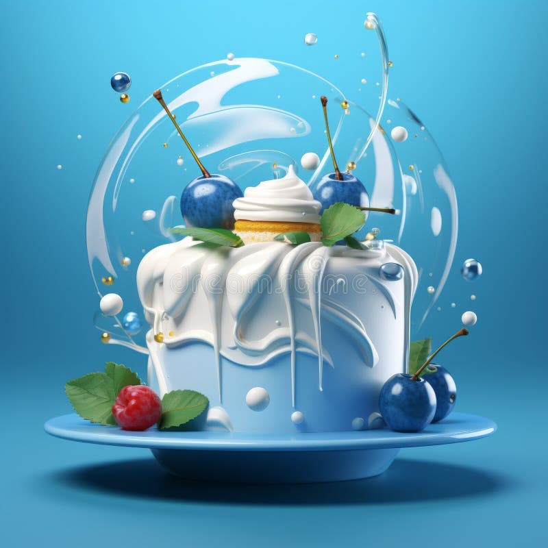 Delicious Azure Cake with Stunning 3d Render on Azure Background Stock ...