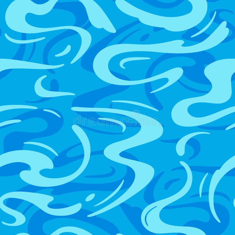 Azure Cartoon Water Surface Seamless Pattern. Vector Sea Ripple Stock ...