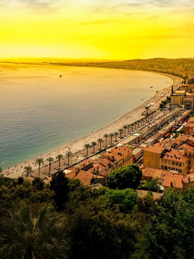 Azure Coast in Nice, France at Sunset Stock Image - Image of hotel ...