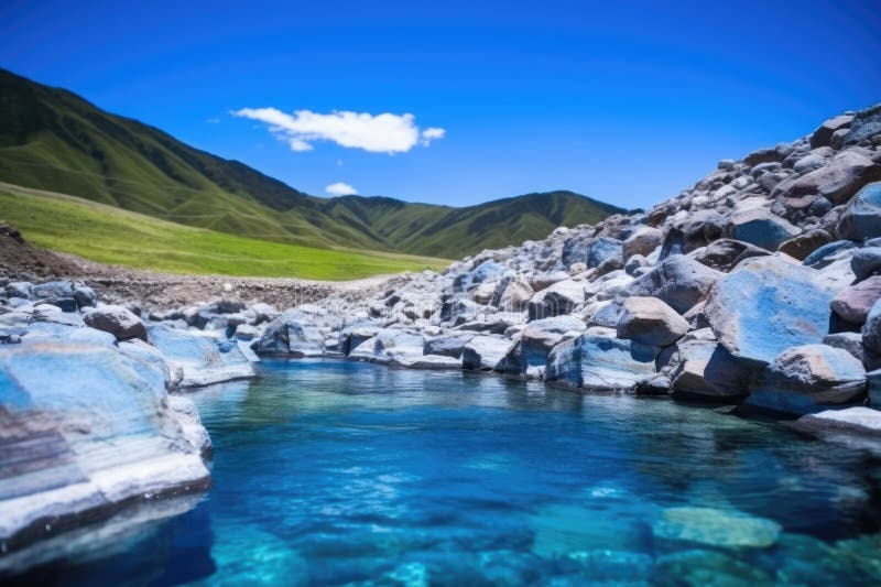 Azure Hot Spring Surrounded by Rocks Stock Photo - Image of azure ...