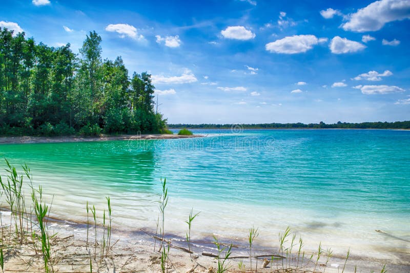 Azure Lake in Central Poland Stock Image - Image of water, sunbathing ...