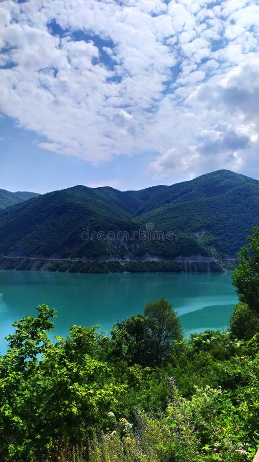 Azure Lake in the Mountains Stock Photo - Image of cloud, background ...