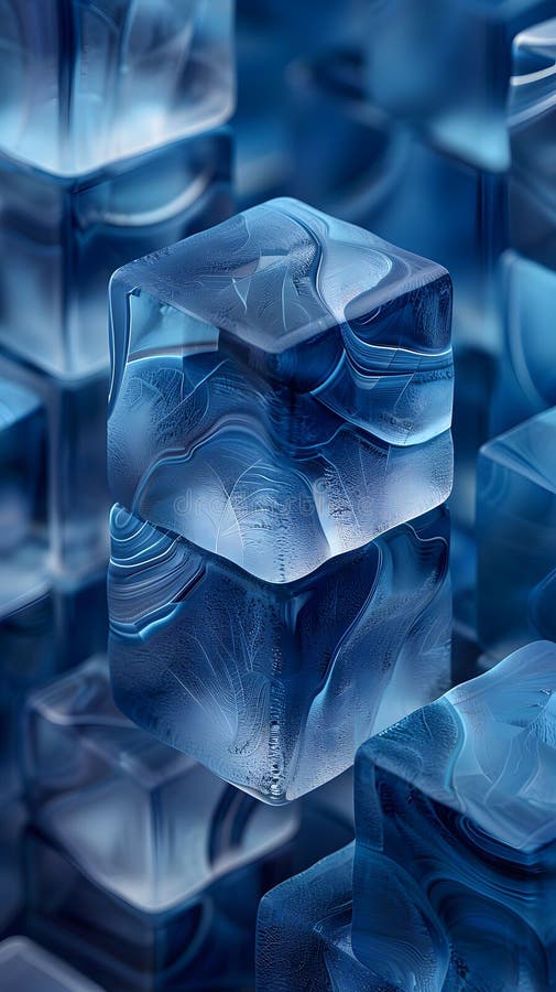 Azure Liquid Stacked in a Pattern, Resembling Electric Blue Ice Cubes ...