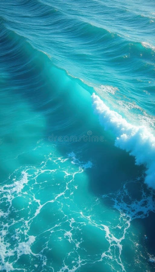 Azure Ocean Waves Cresting, Sunlit Surface, High Angle View, Indian ...