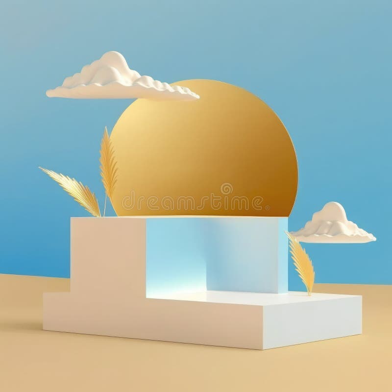Azure Sky and Golden Sun Podium, Empty Showcase for Packaging Product ...