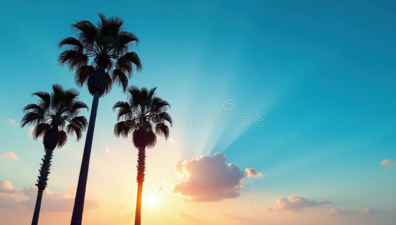 Azure Sky, Silhouette of California Palm Trees , Element, Texture Stock ...