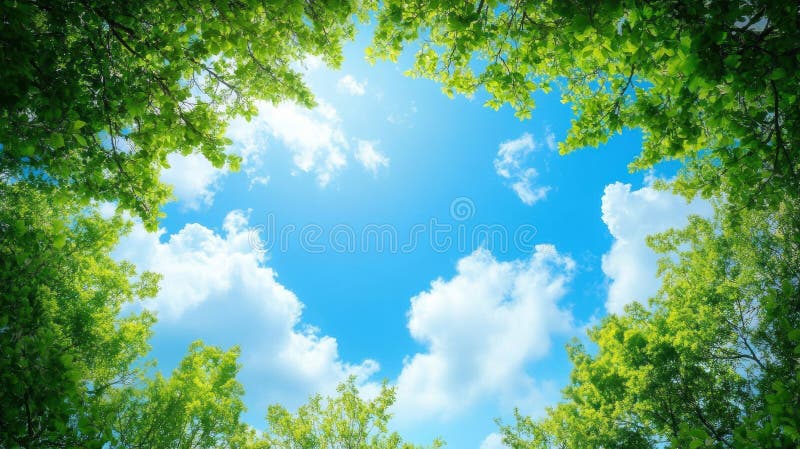 Azure Sky with Tree Branches Forming a Natural Frame Stock Illustration ...