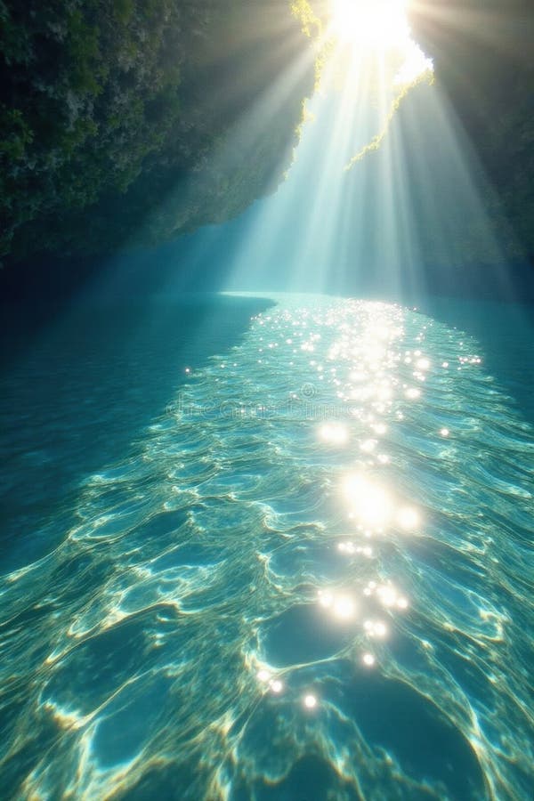 Azure Water Sunbeams Creating Sparkling Path River Serene Stock ...