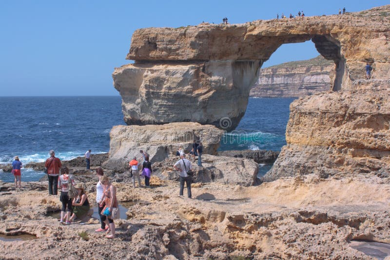 Azure Window Gozo with Crowds Editorial Photo - Image of carrying ...