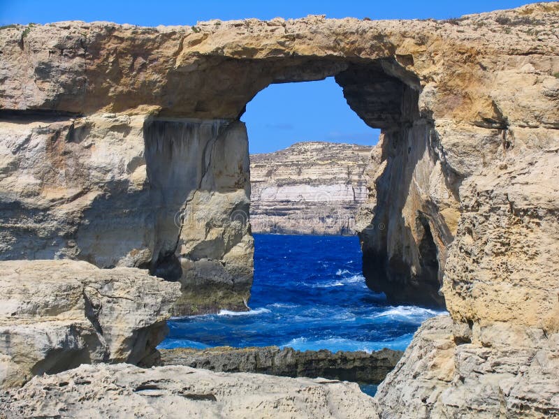 Azure Window, Gozo Island, Malta Stock Photo - Image of natural, rock ...