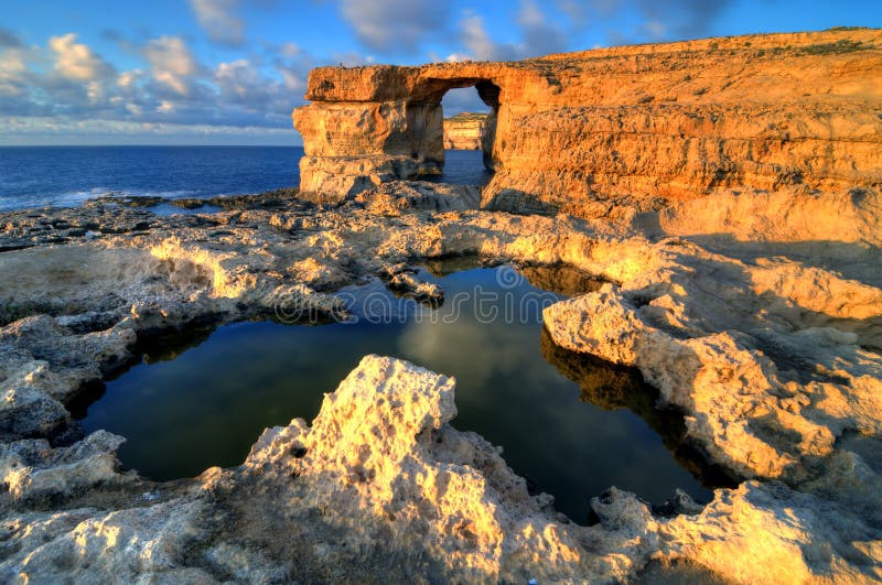 Azure Window on Gozo, Malta Islands HDR Stock Image - Image of rock ...